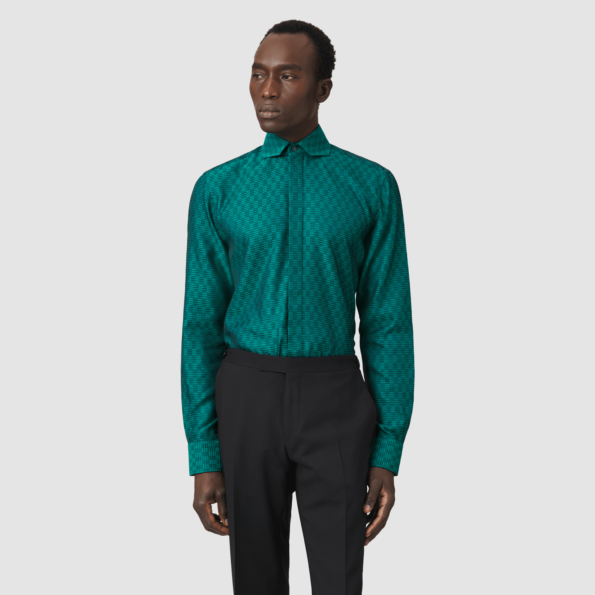 TEAL KENTE CHISEL TIP COLLAR SHIRT