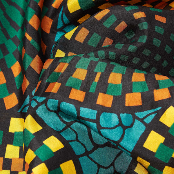 TEAL & ORANGE TRIBAL SILK SCARF