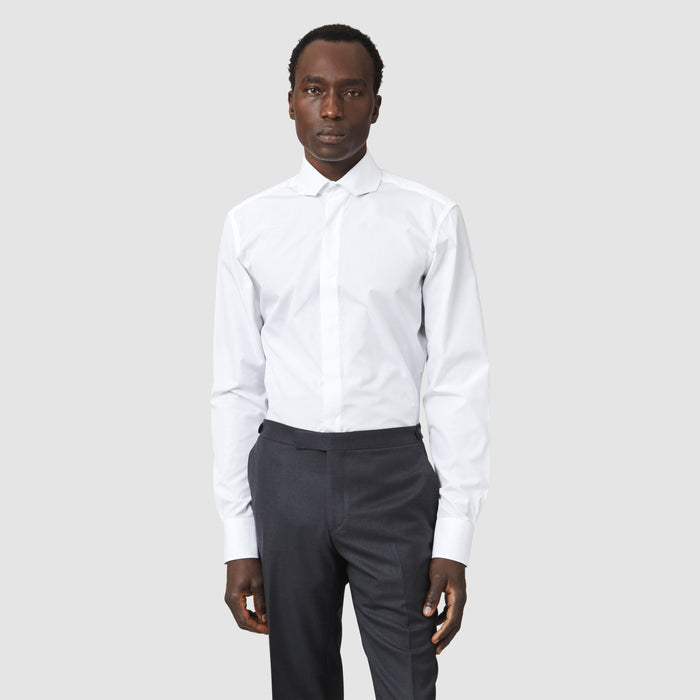 WHITE COTTON CHISEL TIP COLLAR SHIRT