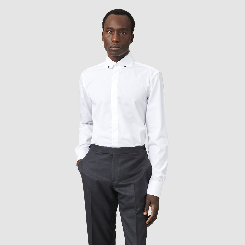 WHITE BUTTON-DOWN CHISEL TIP COLLAR SHIRT